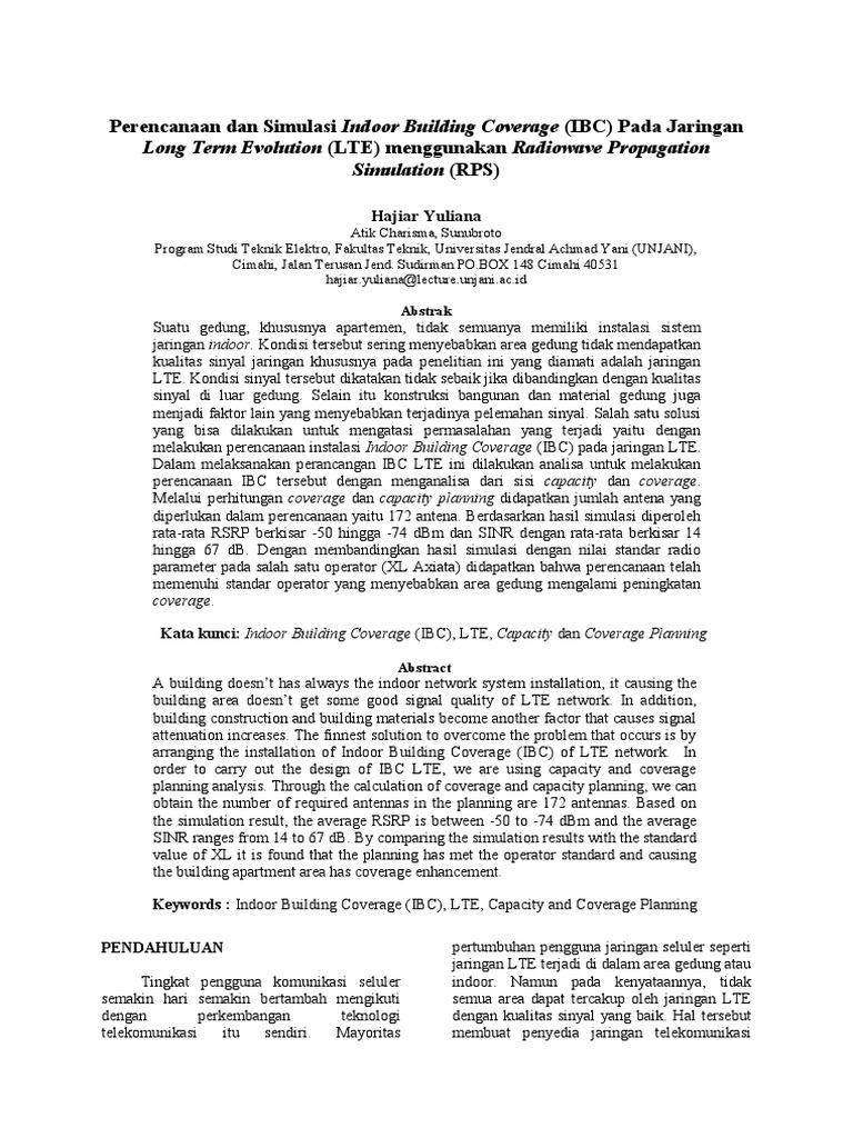 Perencanaan Dan Simulasi Indoor Building Coverage (IBC) Pada Jaringan ...