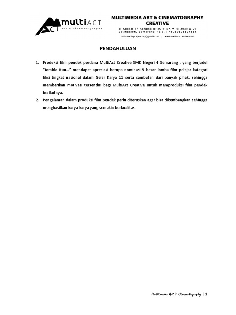 Proposal Produksi Film Pendek | PDF
