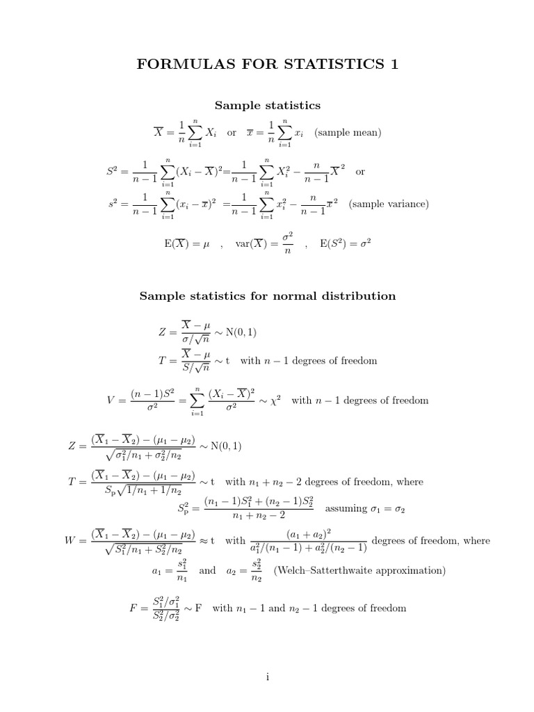 Formula | Download Free PDF | Errors And Residuals | Statistics
