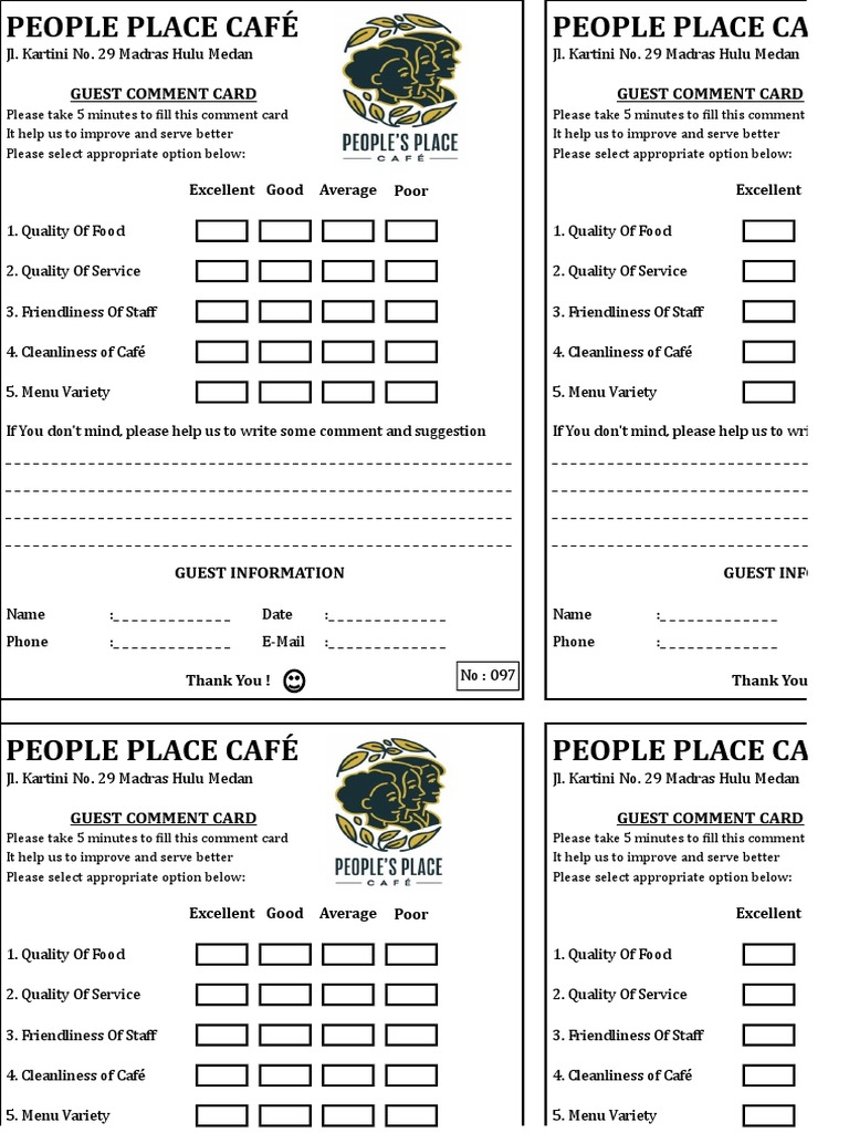 Guest Comment Card Guest Comment Card: Excellent Good Average Poor ...