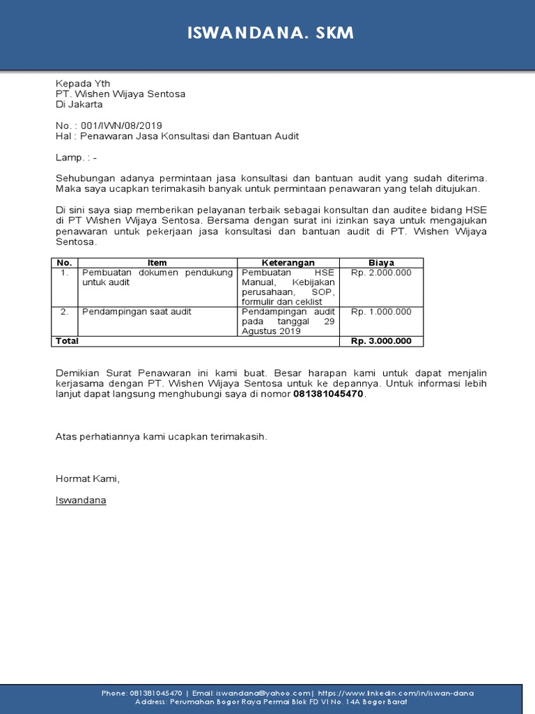 Surat Penawaran Jasa Konsultan Audit | PDF