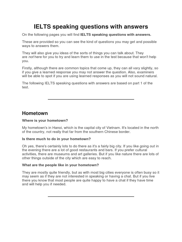 Ielts Questions and Answers | PDF | Leisure | Swimming