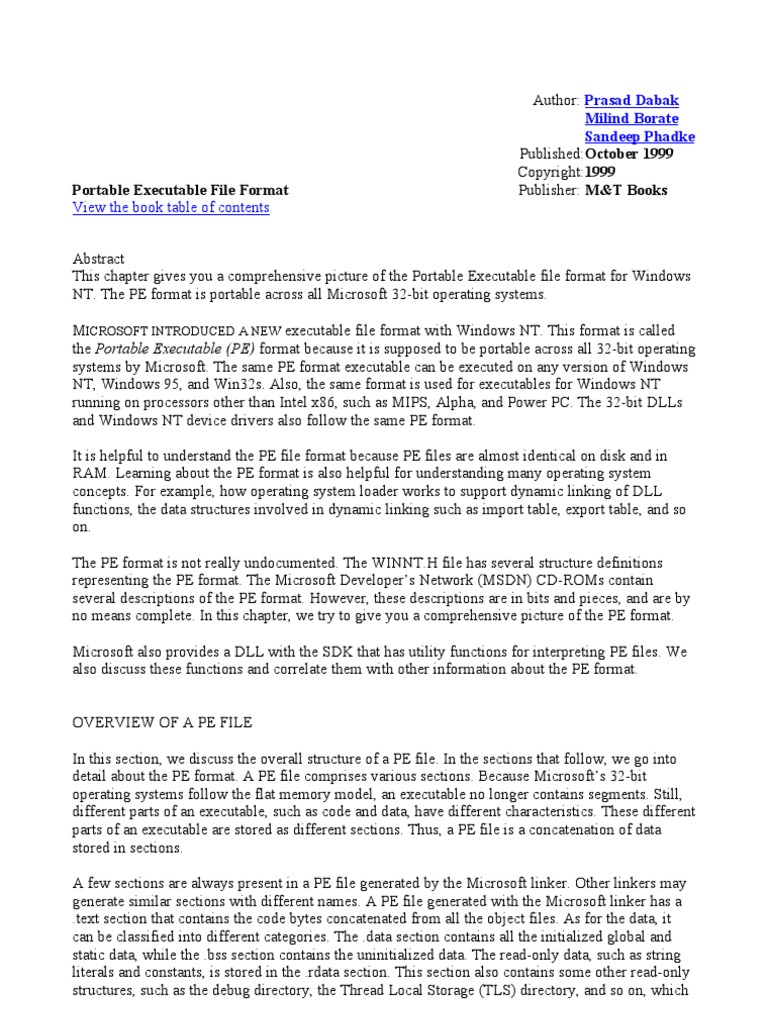 Portable Executable File Format Pdf Library Computing Windows Nt