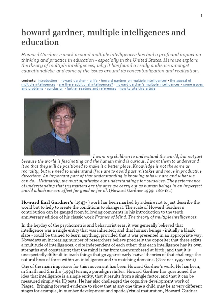 Howard Gardner Multiple Intelligences | PDF | Intelligence ...