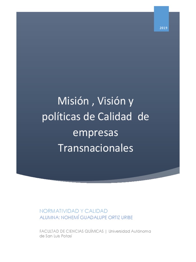 Mision, Vision y Politicas de Calidad | PDF | Calidad (comercial ...