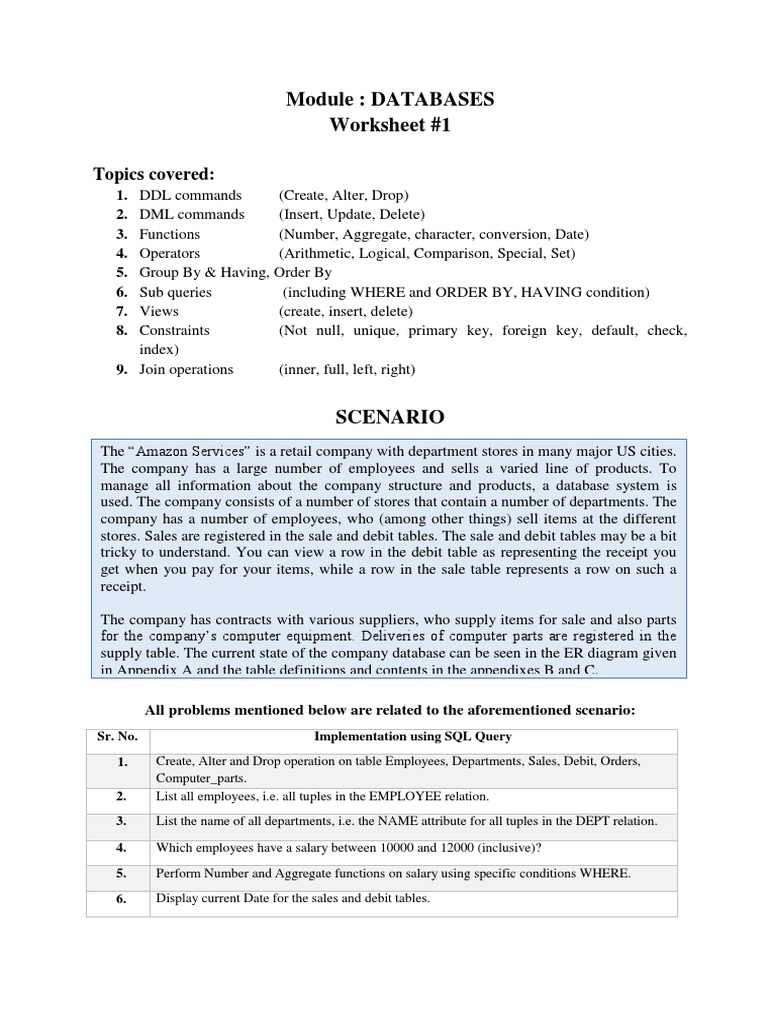 Database Worksheet 1-1 | PDF | Information Science | Computer Data
