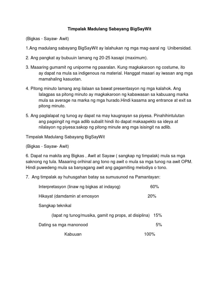 Timpalak Madulang Sabayang BigSayWit | PDF
