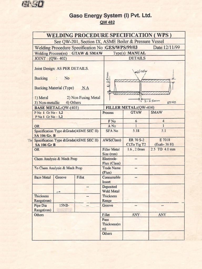 Wps Sa106 Grbeil Gtaw Smaw | PDF | Electric Heating | Welding