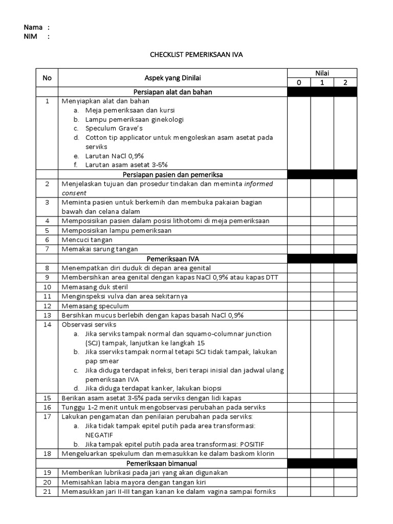 Checklist Pemeriksaan IVA | PDF