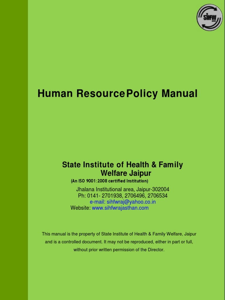 Human Resource Policy Manual: State Institute of Health & Fam Ily ...