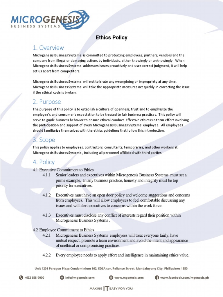 Overview: Ethics Policy | PDF | Business Ethics | Business
