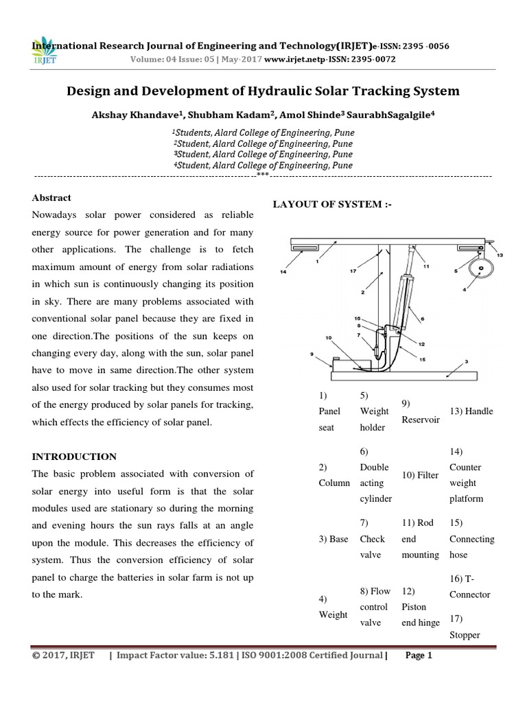 Design and Development of Hydraulic Solar Tracking System | PDF | Lever ...