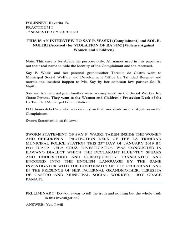 SAMPLE of SWORN STATEMENT | PDF | Perjury | Justice