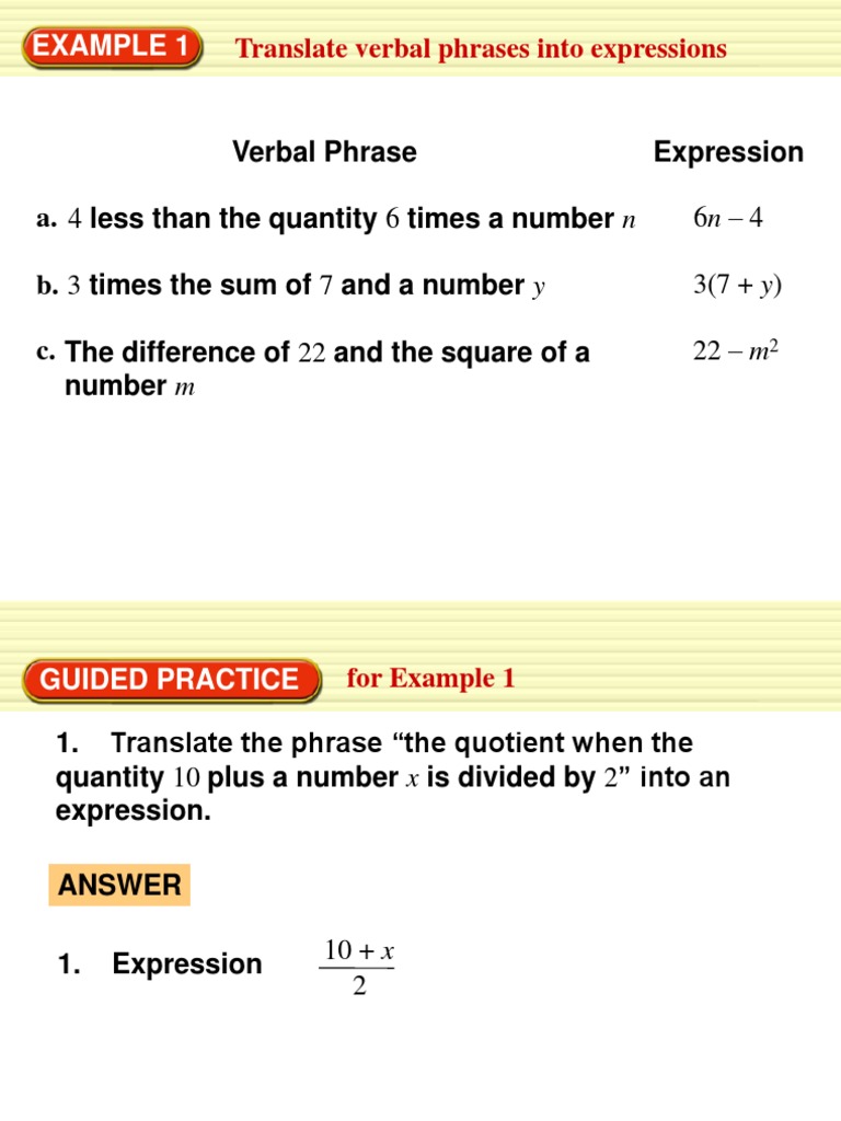 Translate Verbal Phrases Into Expressions | PDF
