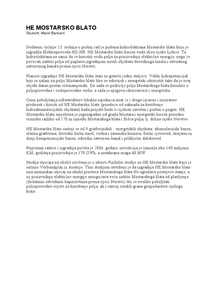 He Mostarsko Blato | PDF