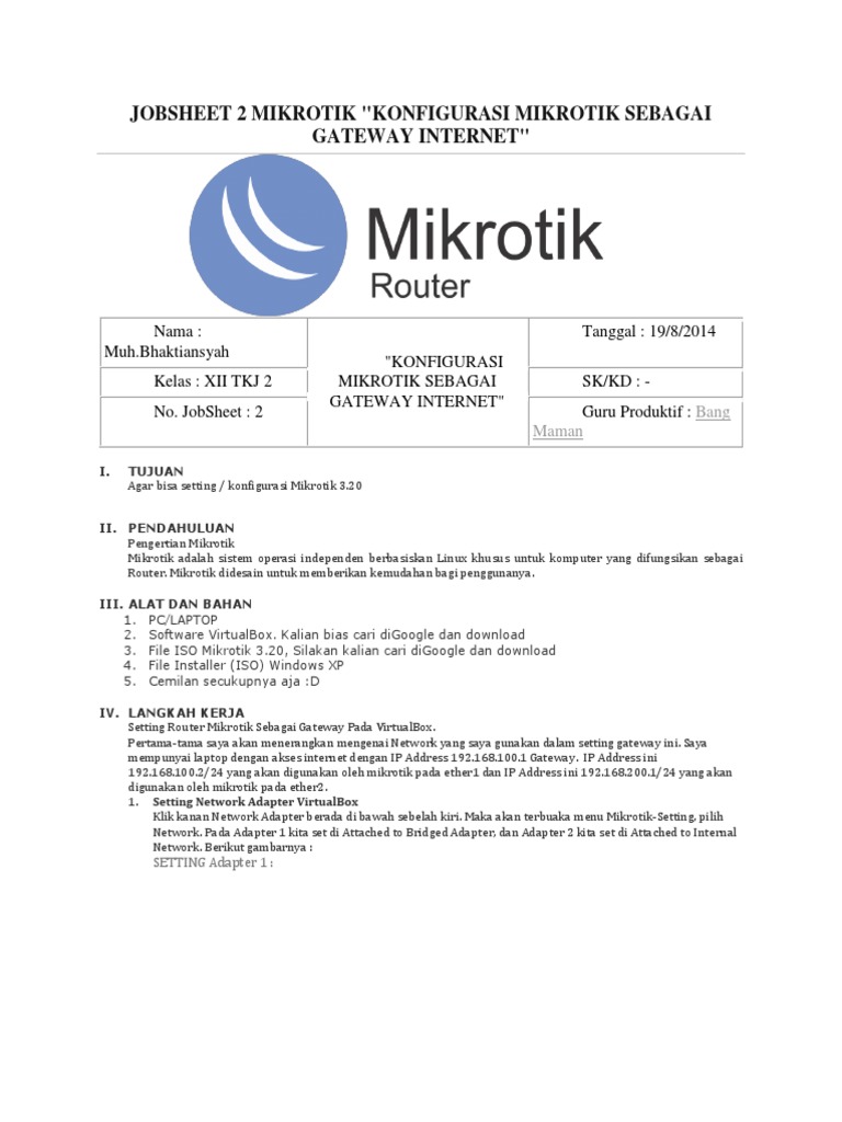 Contoh JobSheet Mikrotik | PDF