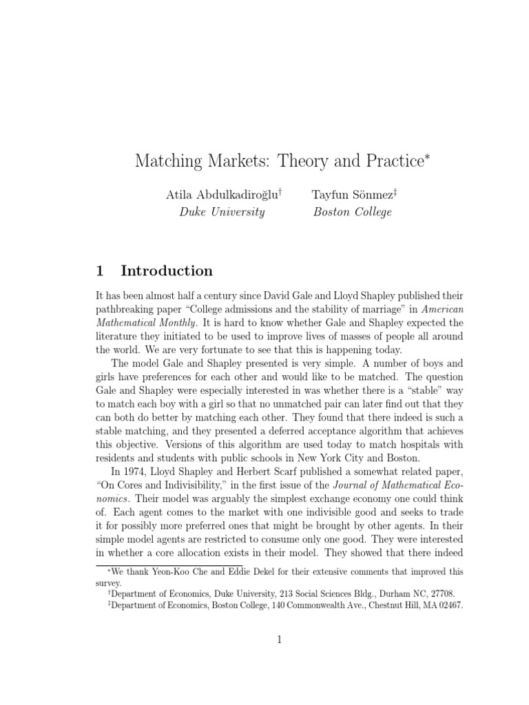 Matching Markets: Theory and Applications | PDF | Pareto Efficiency ...