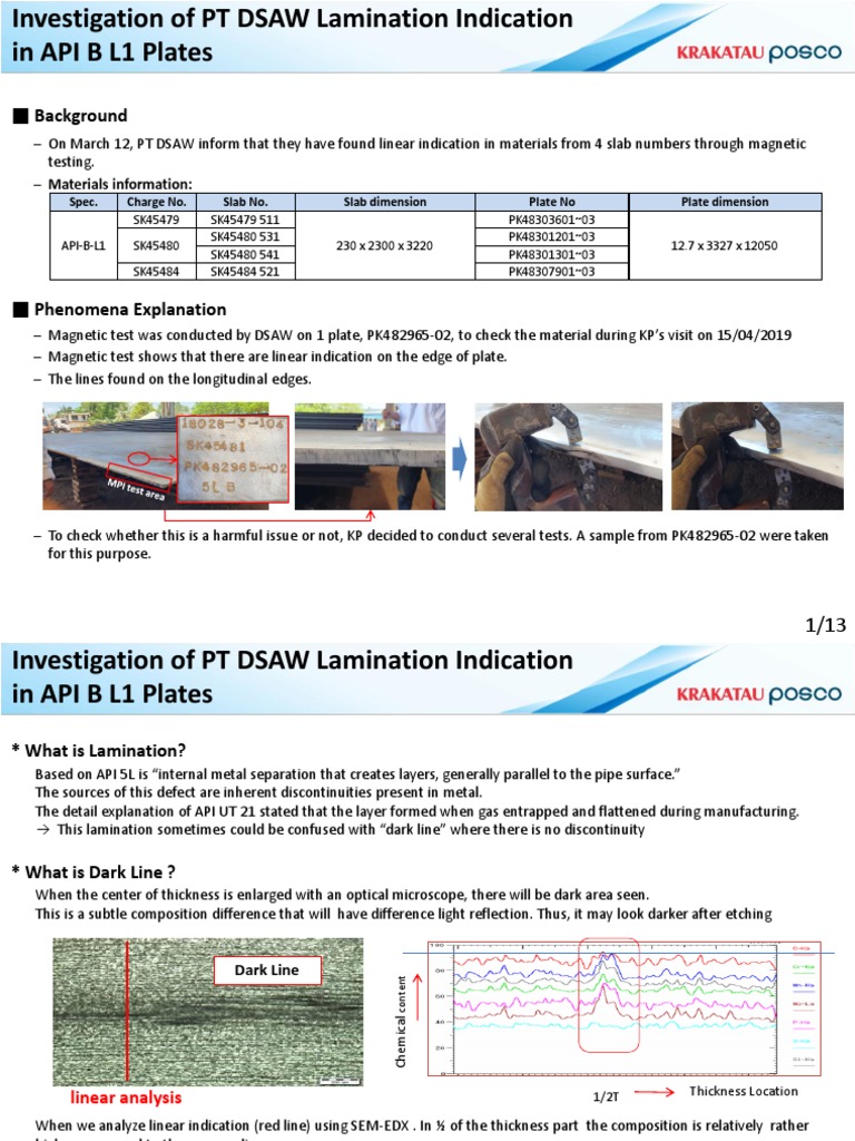 PT DSAW Linear Indication in API B L1 Plates Report | PDF | Fracture ...