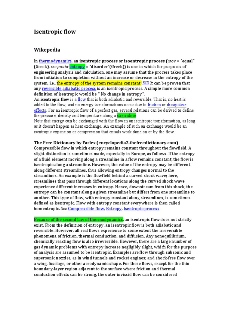 Isentropic Flow | PDF | Enthalpy | Entropy