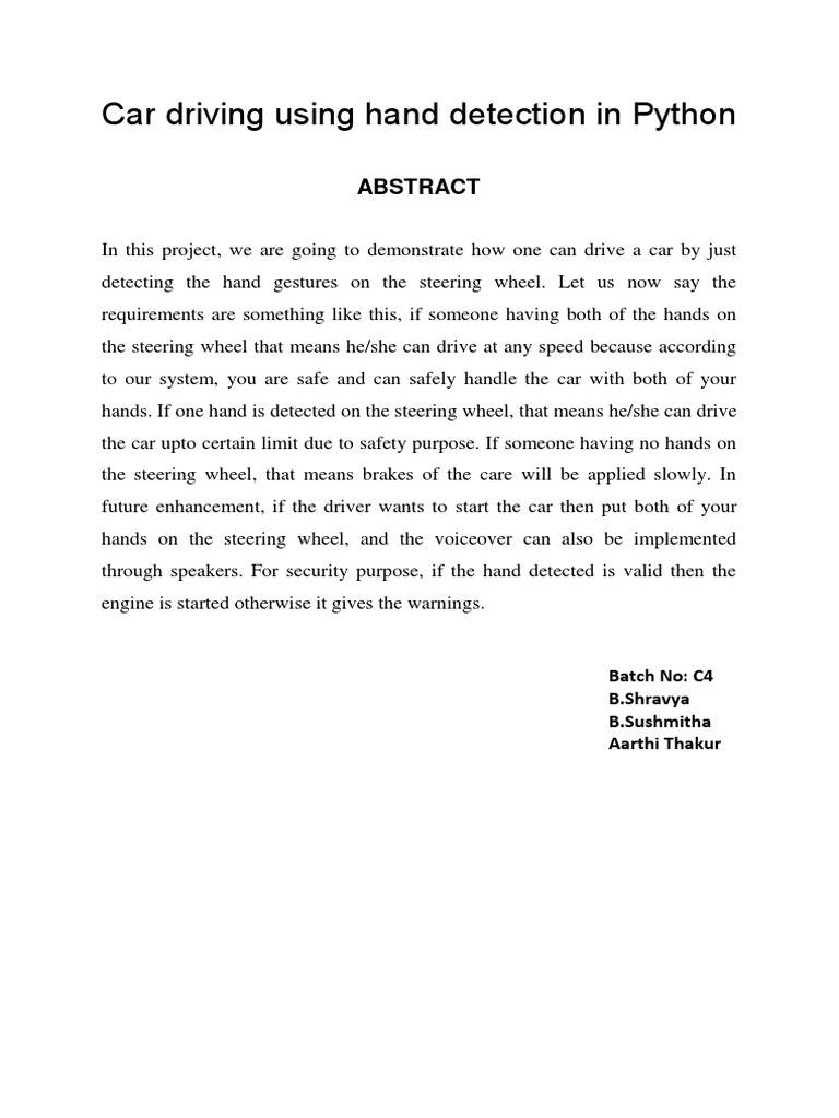 Car Driving Using Hand Detection in Python: Batch No: C4 B.Shravya B ...