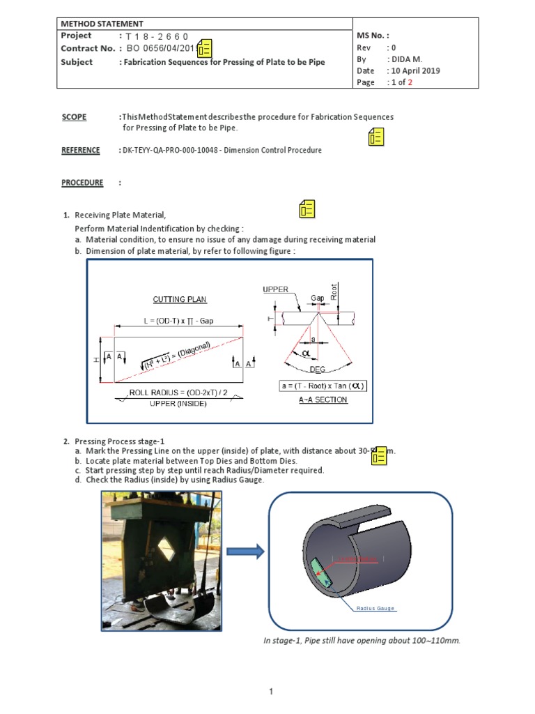 Method Statement - Pressing of Plate To Be Pipe - Sign | PDF | Metal ...