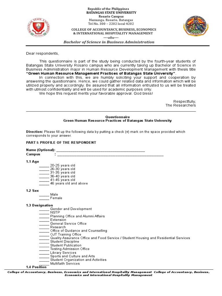 Questionnaire GHRM | PDF | Environmental Policy | Employment