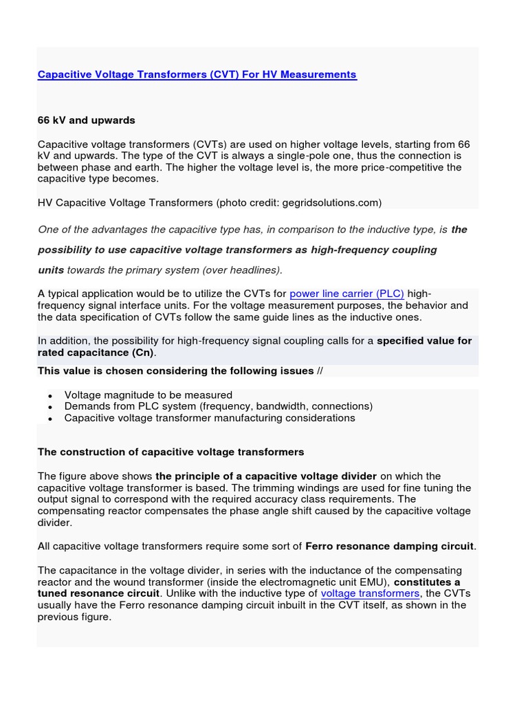 66 KV and Upwards: Capacitive Voltage Transformers (CVT) For HV ...