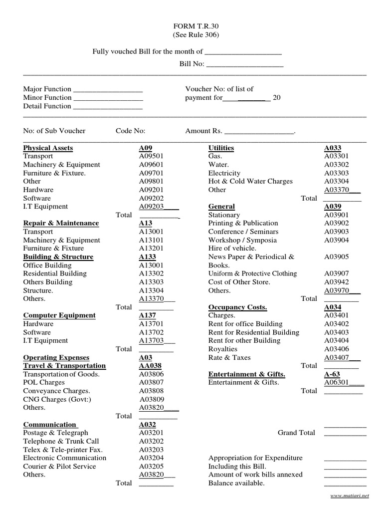 FORM T.R.30 Contingency Bill | PDF | Voucher | Economies