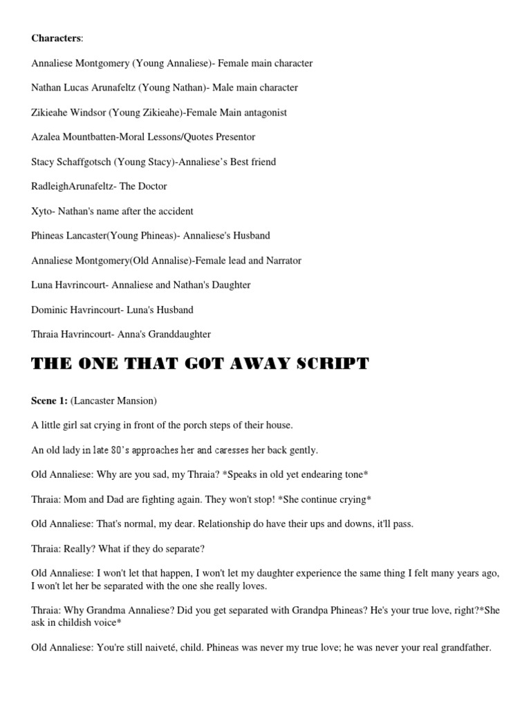 The One That Got Away Script | PDF | Coma