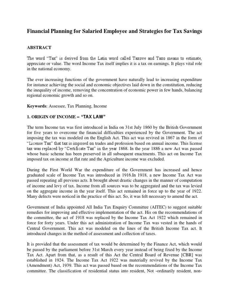 Financial Planning For Salaried Employee and Strategies For Tax Savings | PDF | Government Of ...