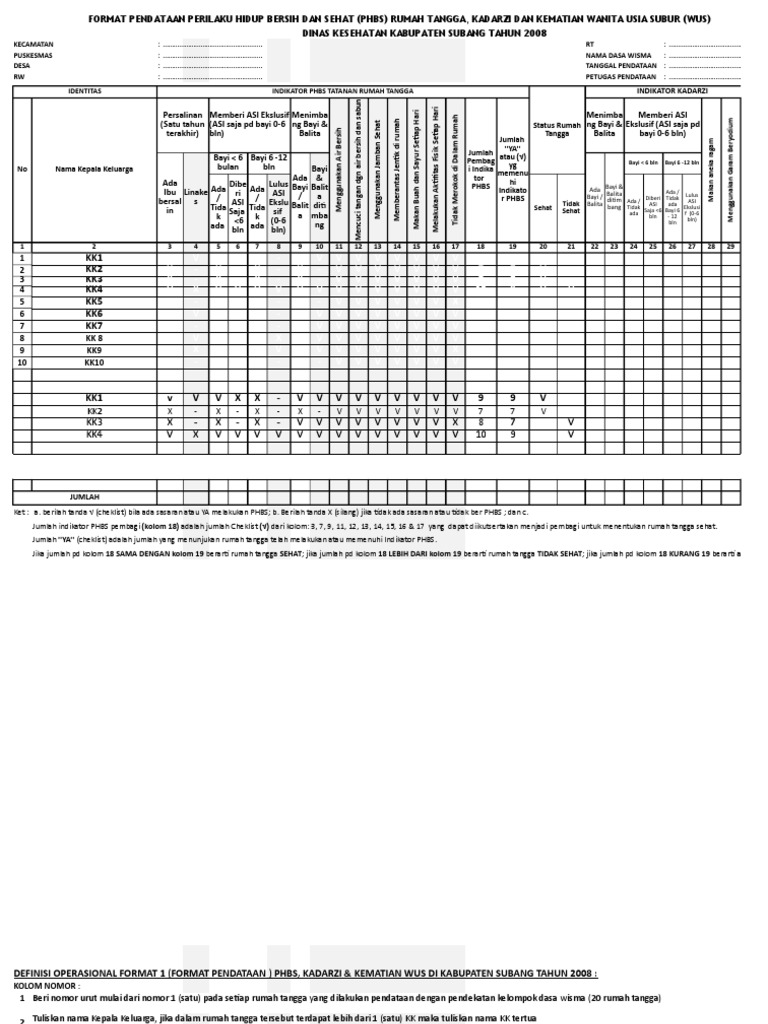 Format Pendataan PHBS RT 2019 | PDF