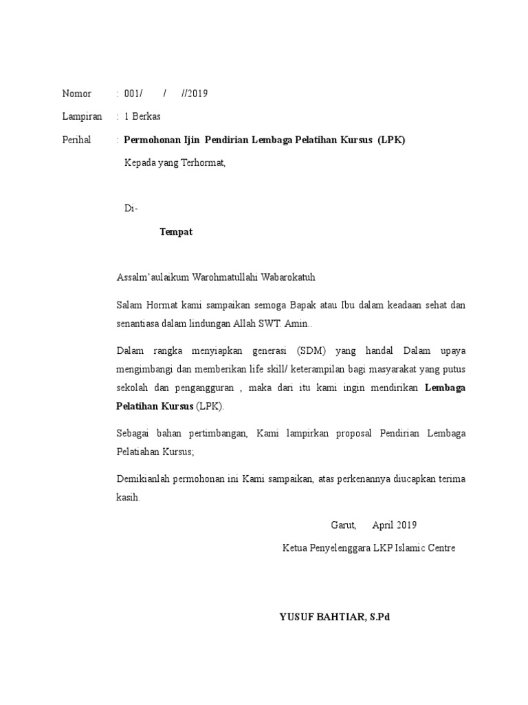 Proposal Pendirian LPK di Garut | PDF