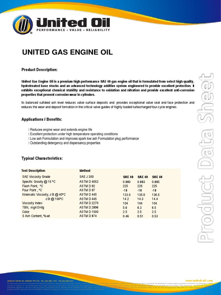 United Gas Engine Oil | PDF | Motor Oil | Chemistry