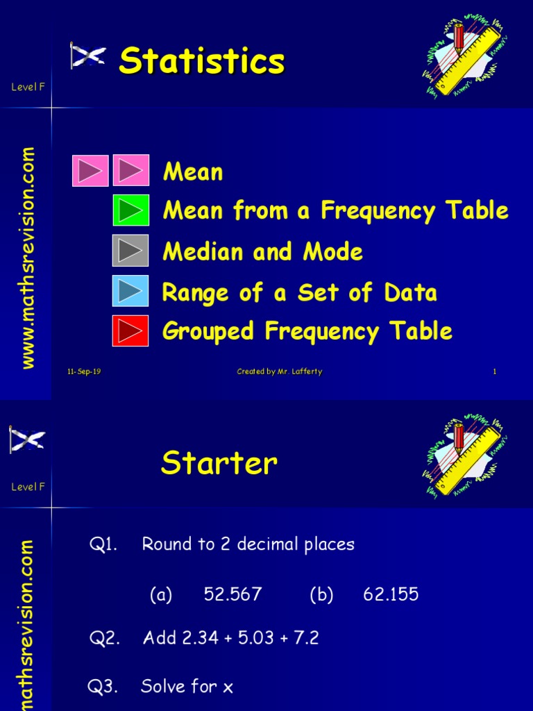 S2 Level F Ch5 Statistics MIA | PDF | Mean | Median