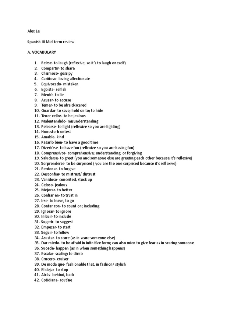 Spanish 3 Midterm Study Guide | PDF | Linguistic Morphology ...