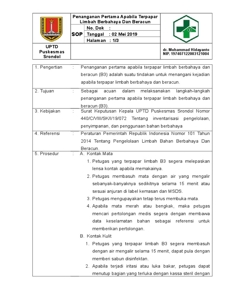 Sop Terpapar Limbah b3 | PDF