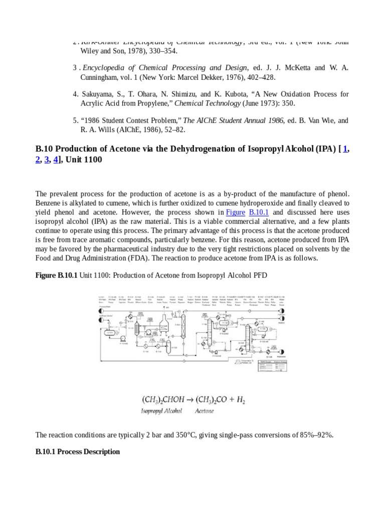 Production of Acetone Via The Dehydrogenation of Isopropyl Alcohol (IPA ...