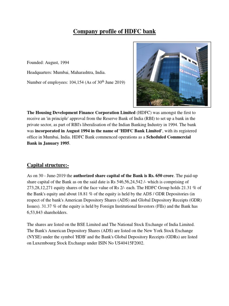 HDFC Bank Company Profile Overview | PDF | Stocks | Banks