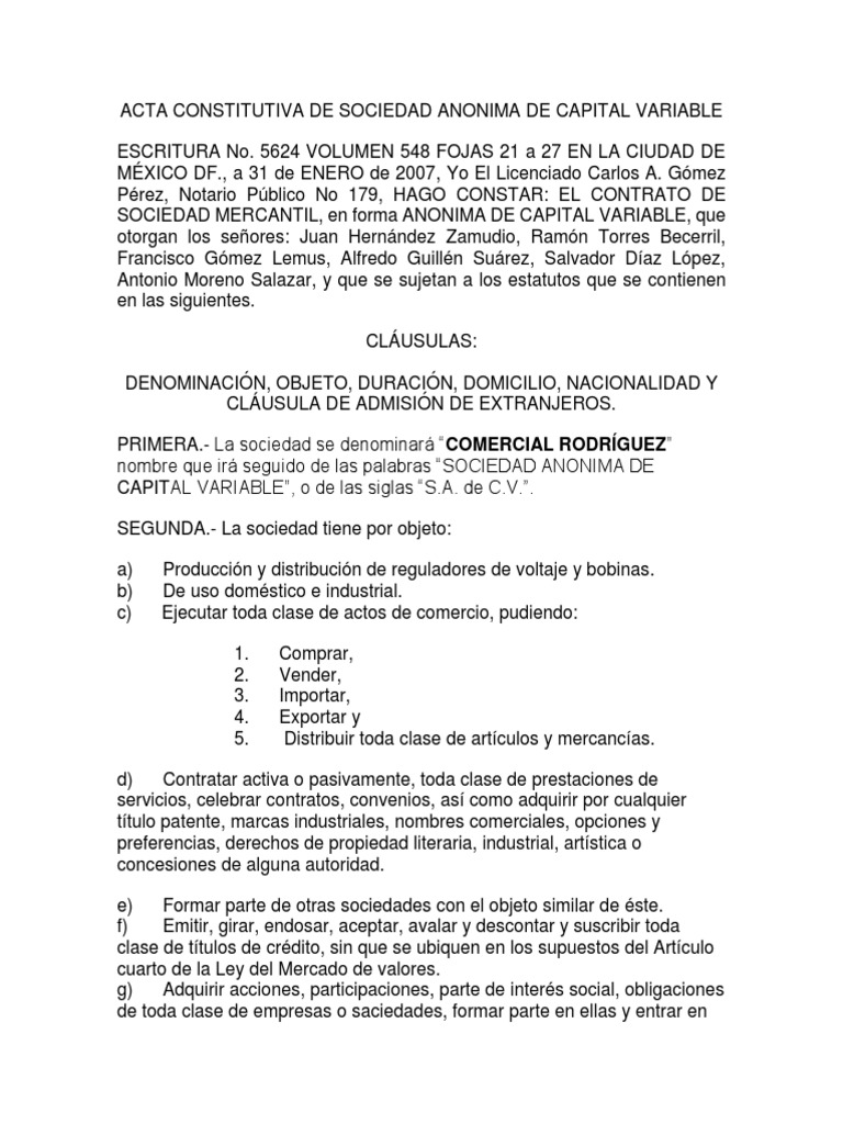 Acta Constitutiva | PDF | Sociedad de responsabilidad limitada | Compartir (Finanzas)