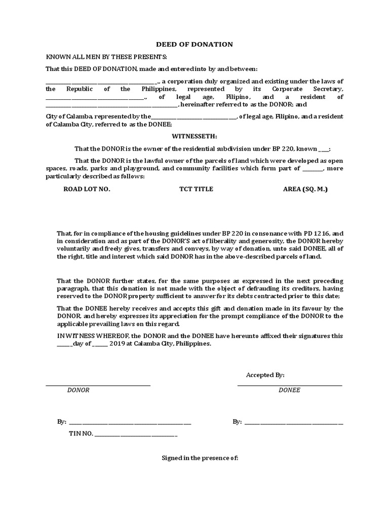 Deed of Donation For Corporation | PDF | Civil Law (Legal System) | Civil Law (Common Law)