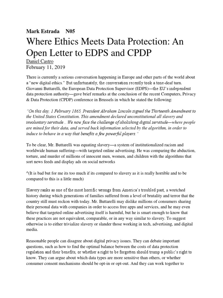 Where Ethics Meets Data Protection: An Open Letter To EDPS and CPDP ...