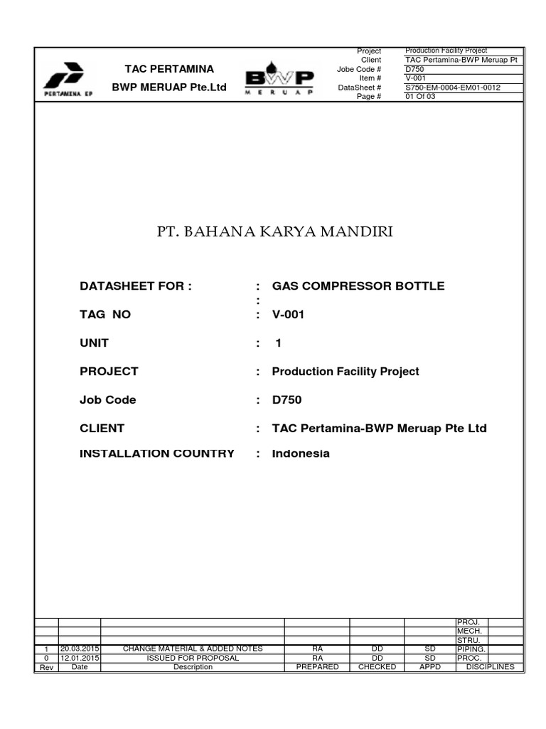 Gas Compressor Bottle Datasheet V-001 | PDF | Liquids | Pipe (Fluid ...