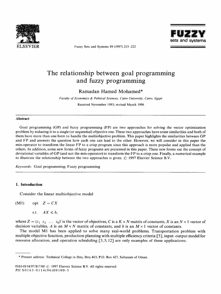 Fuz2Y: The Relationship Between Goal Programming and Fuzzy Programming ...