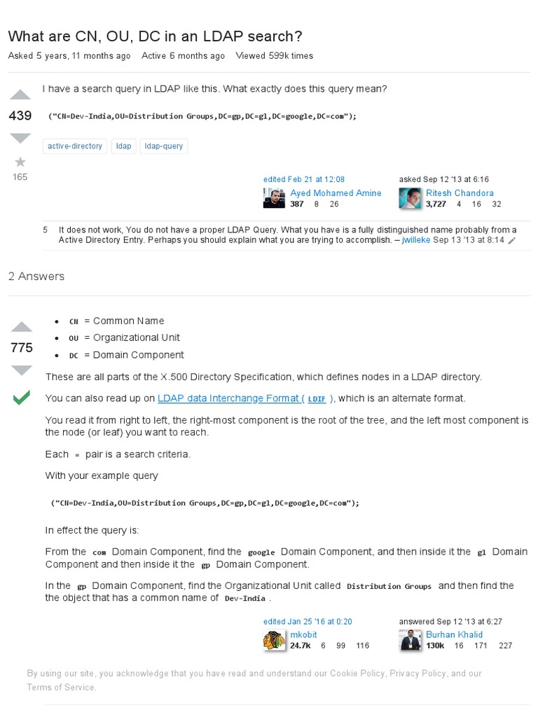 Active Directory - What Are CN, OU, DC in An LDAP Search - Stack Overflow | PDF | Computer ...