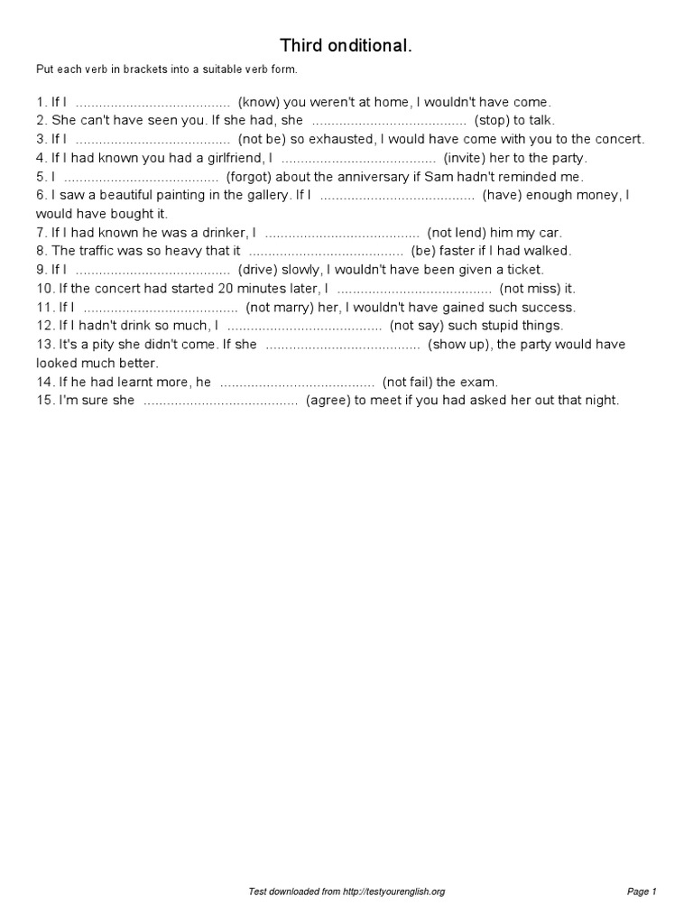 Third Onditional.: Put Each Verb in Brackets Into A Suitable Verb Form ...