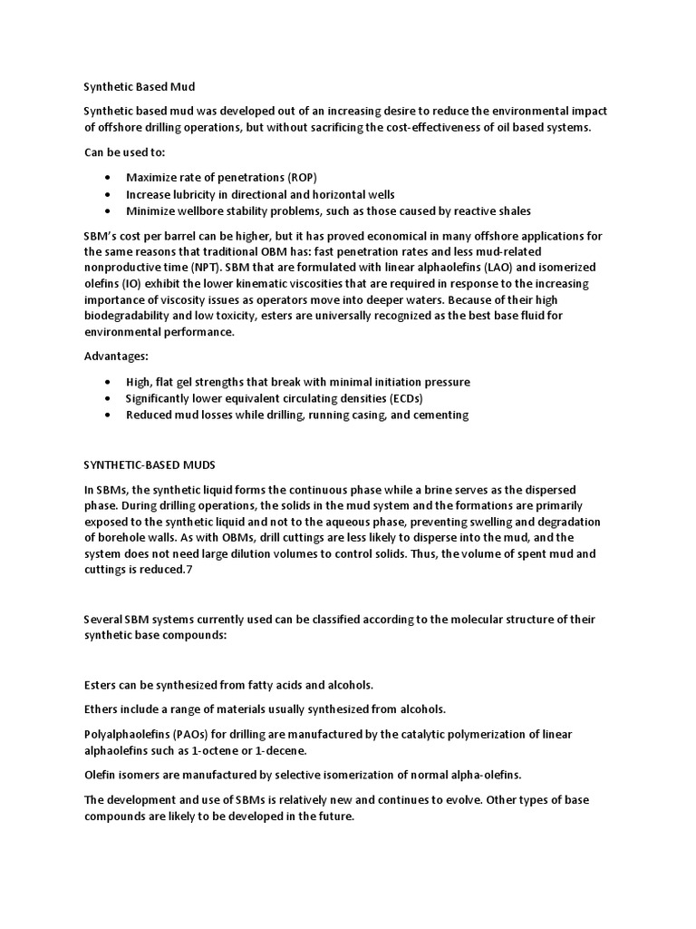 Synthetic Based Mud | PDF | Petroleum | Chemistry