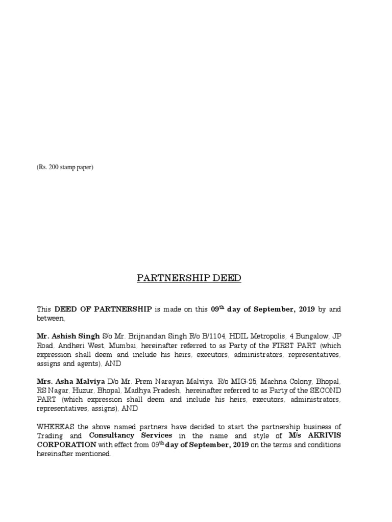 How To Draft A Partnership Deed From Scratch | PDF | Partnership | Virtue