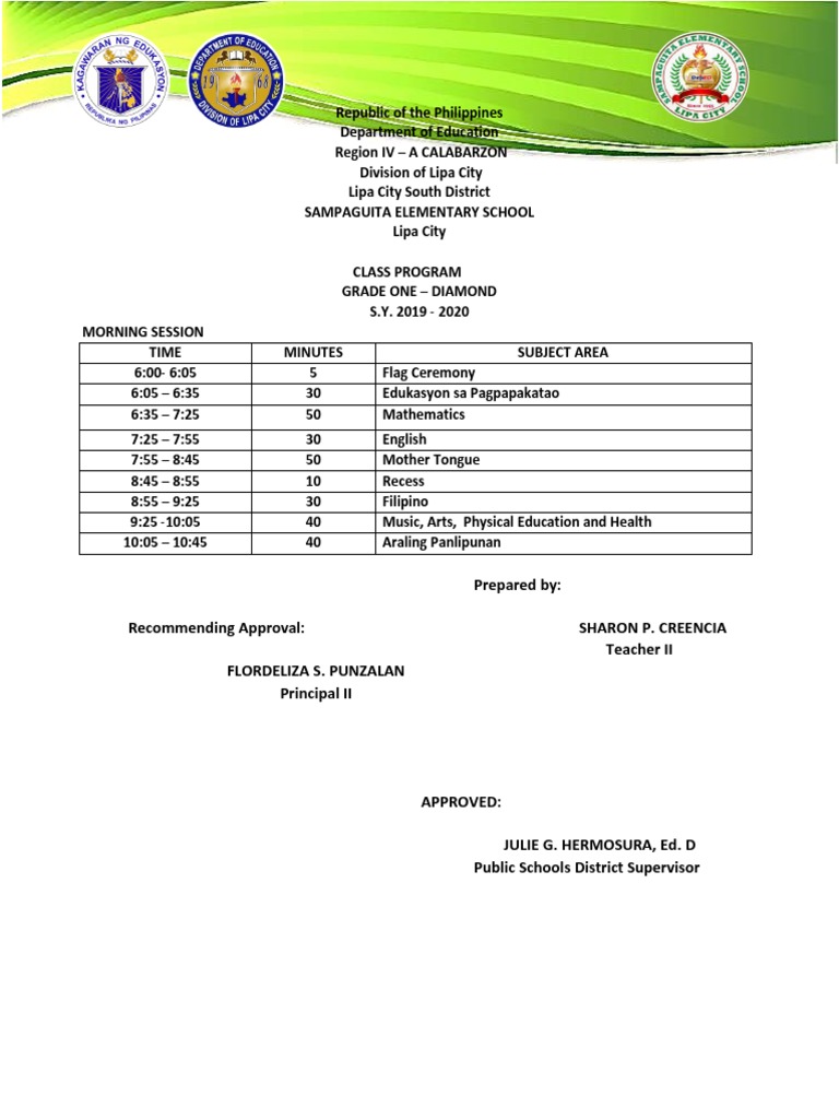 Class Program Grade One Diamond | PDF