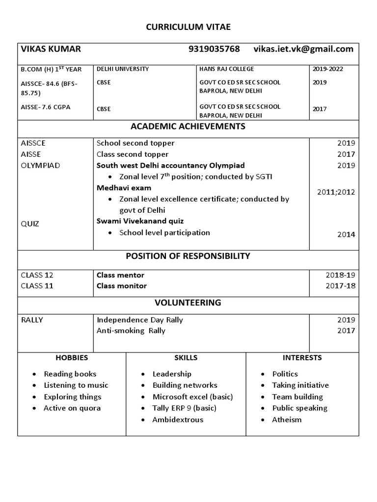 CV Vikas | PDF | Students | Evaluation