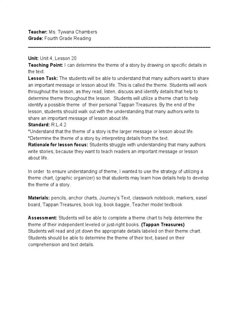 Fourth-Grade Reading Lesson On Theme | PDF | Education Theory ...